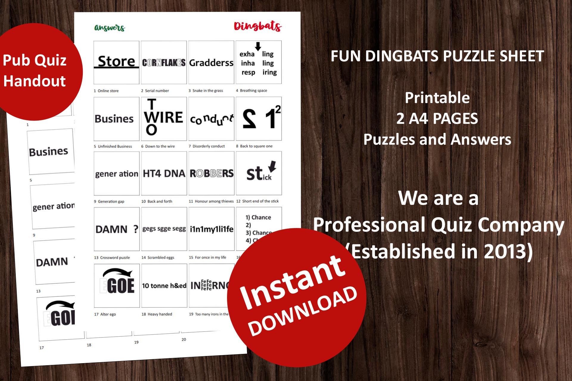 Dingbats - Dingbats Puzzles for a Pub Quiz - Rebus Puzzles - Etsy