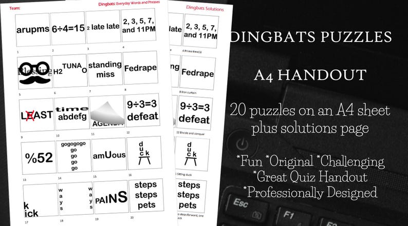Printable Dingbats Puzzle Quiz - A4 Visual Word Puzzle for Pub Quizzes ...