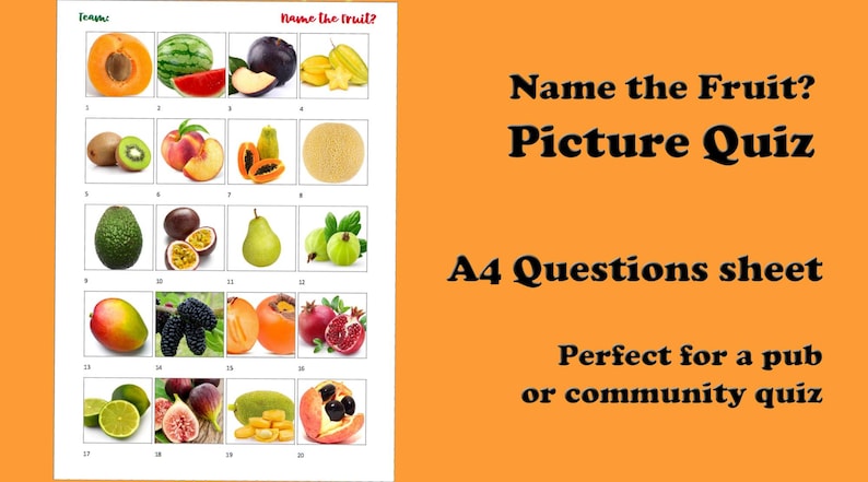 Fruit Picture Quiz Printable - 20 Fun & Colourful Fruit Images Game - Etsy