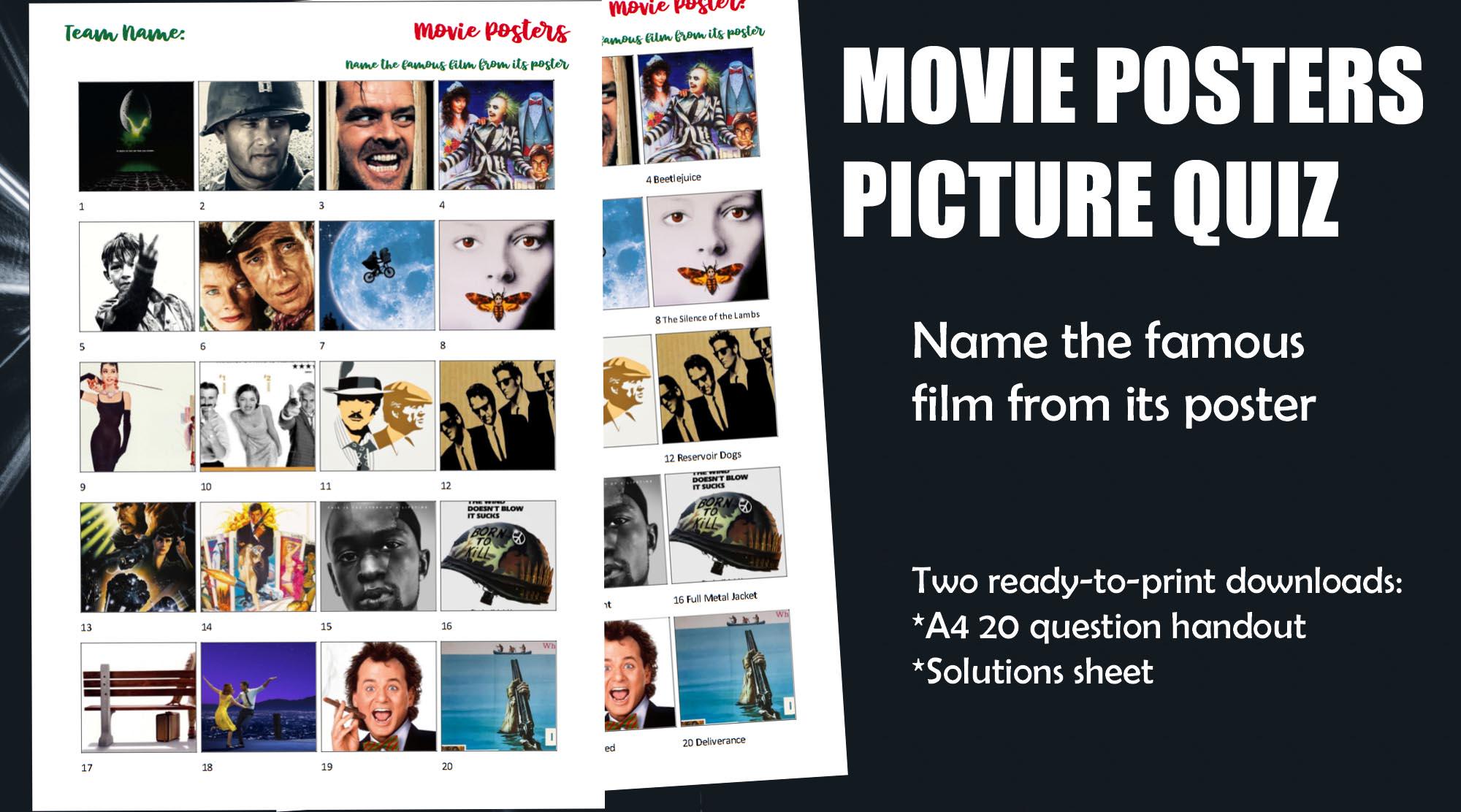 Printable Movie Poster Quiz - 20 Iconic Films With Answers - Fun ...