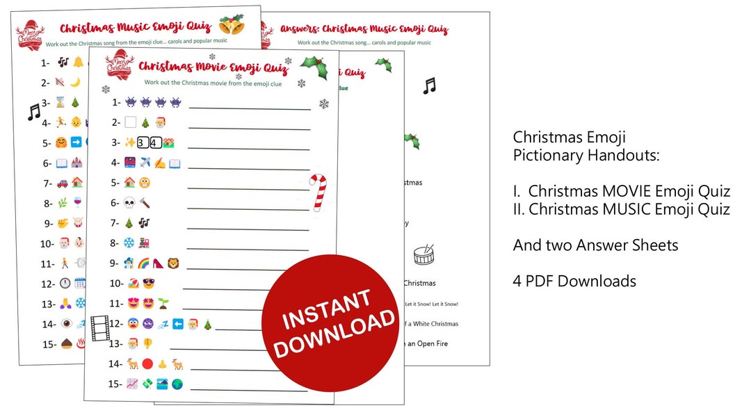 Christmas Emoji Quiz Bundle - Fun Movie & Music Handouts - Perfect for ...