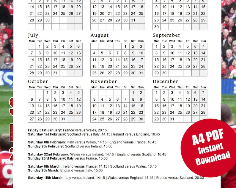 2025 Six Nations Rugby Fixtures and Calendar | A4 Printable | Rugby Fan ...