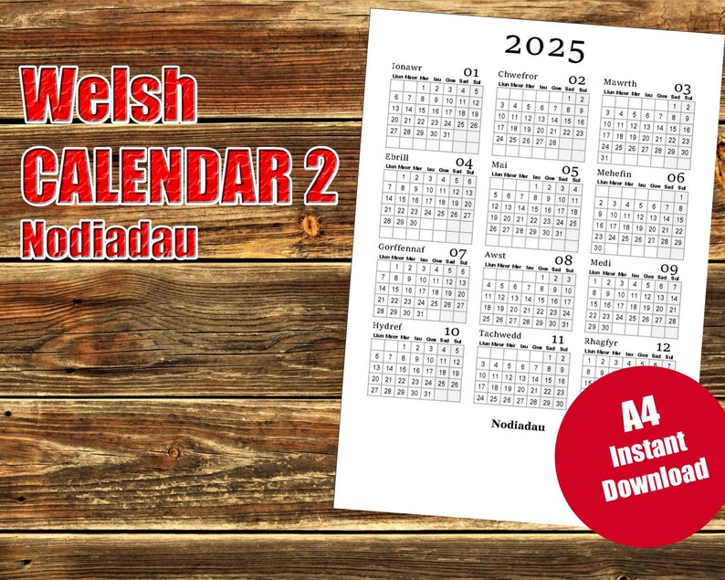 2 Printable Welsh Calendars - Calendrau Cymreig Y Gellir Eu Hargraffu ...