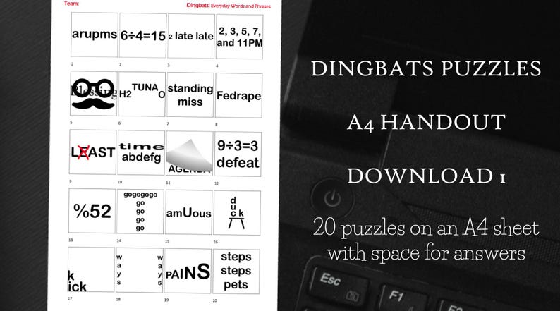 Printable Dingbats Puzzle Quiz - A4 Visual Word Puzzle for Pub Quizzes ...
