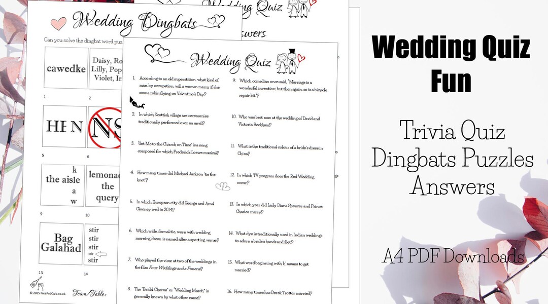 Wedding Trivia & Dingbats Fun Pack - Wedding Table Fun - Wedding ...