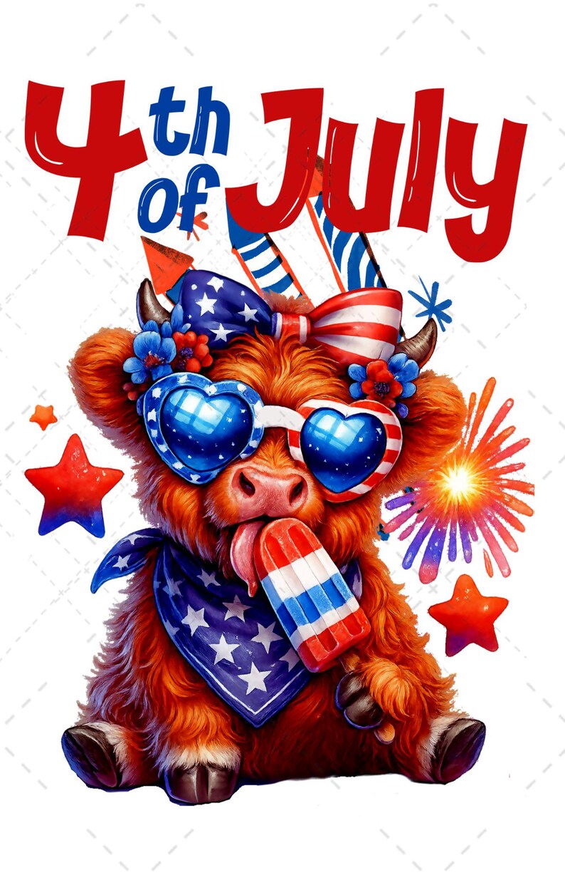 Funny Highland Cow 4th of July PNG | Patriotic USA Design (digital ...
