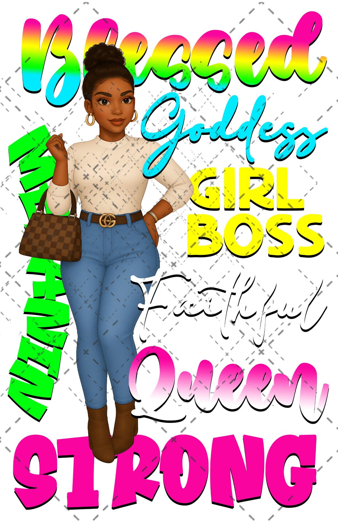 Bundle Queen, Blessed, Strong, Goddess Girl Boss PNG (locs, Bun, Fro ...