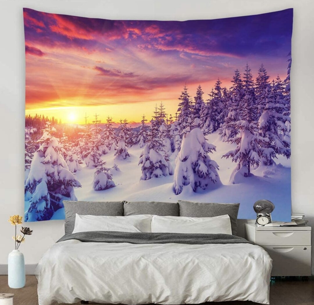 This is a Christmas Wall Tapestry Winter Forest Sunrise Nature ...