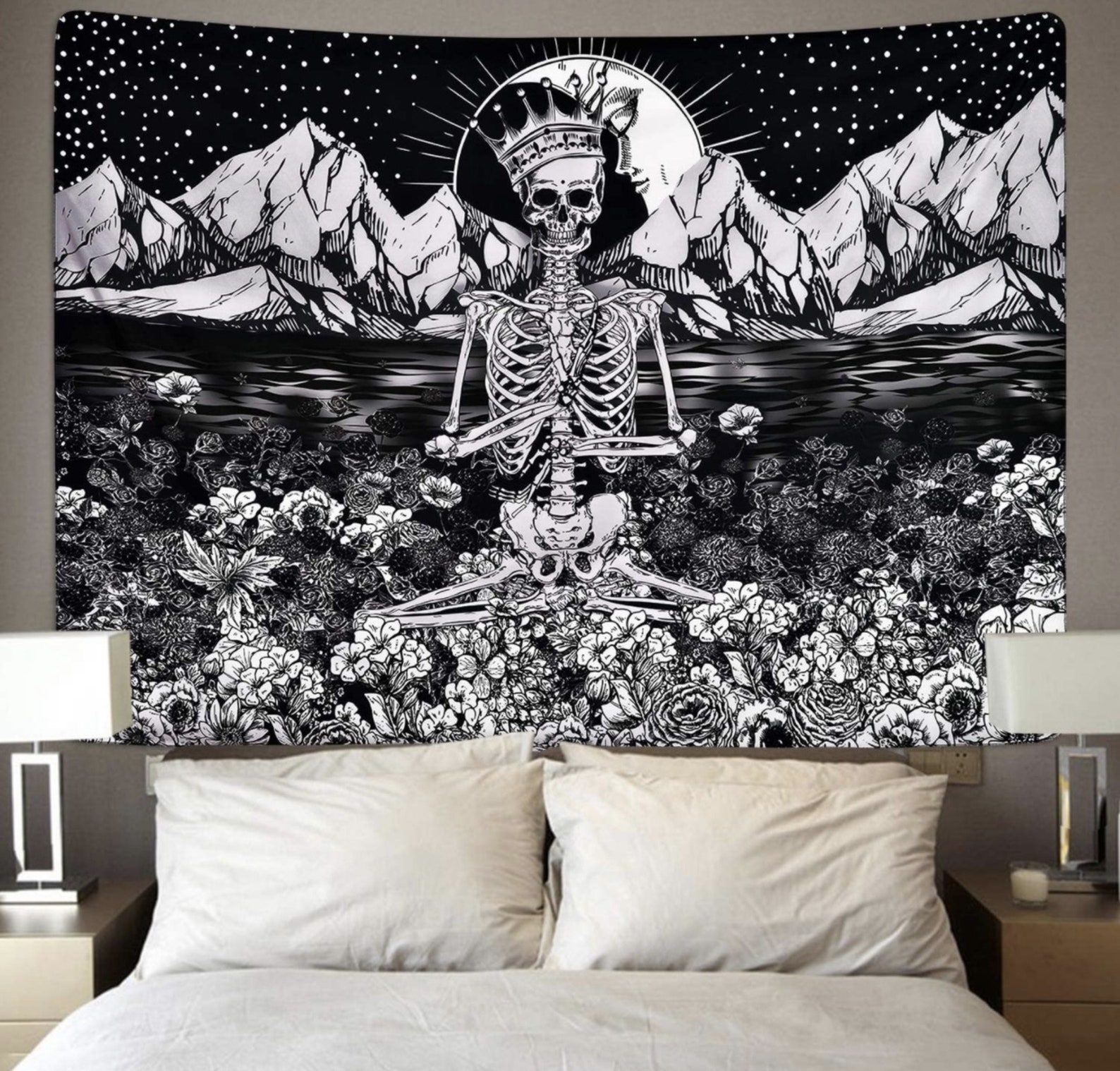 This is a AHSA Skull Floral Tapestry Meditation Skeleton Tapestries ...