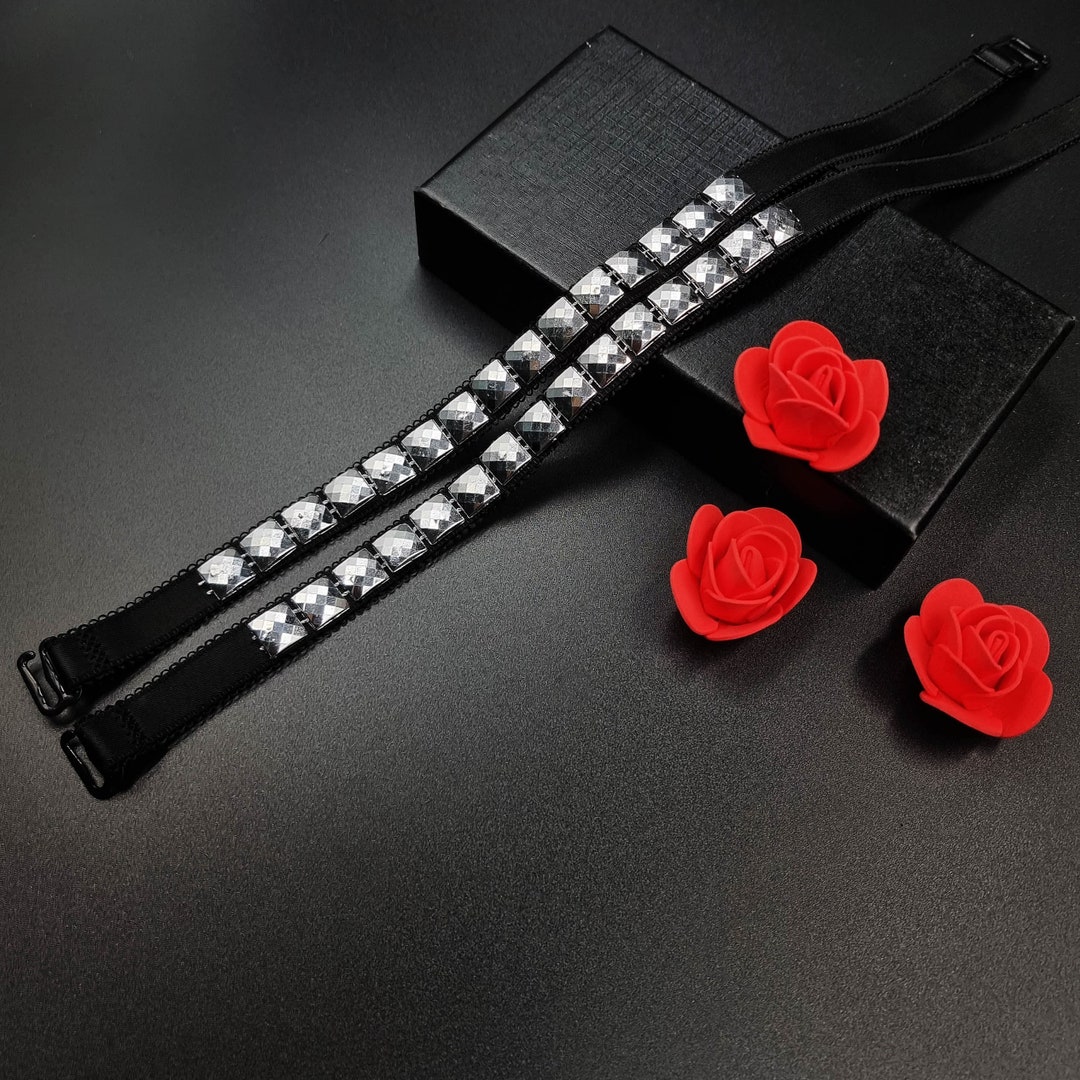 Decorative Bra Straps, Hand Made, Jewelry, Silver Squares BS002367 - Etsy
