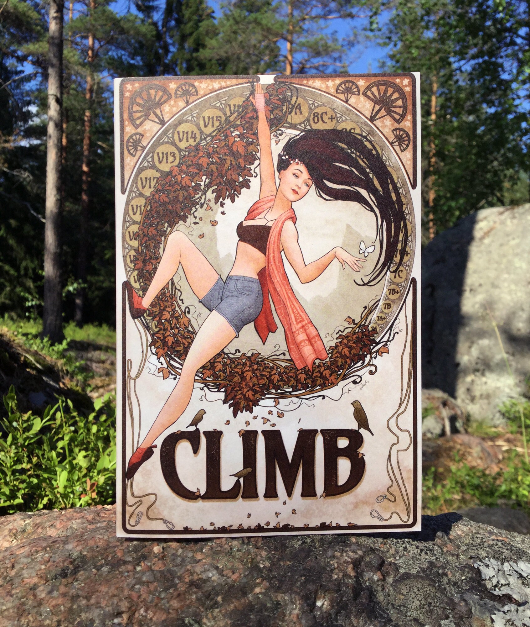 Rock Climbing Printable Poster, Art Nouveau Print, Woman Climber ...