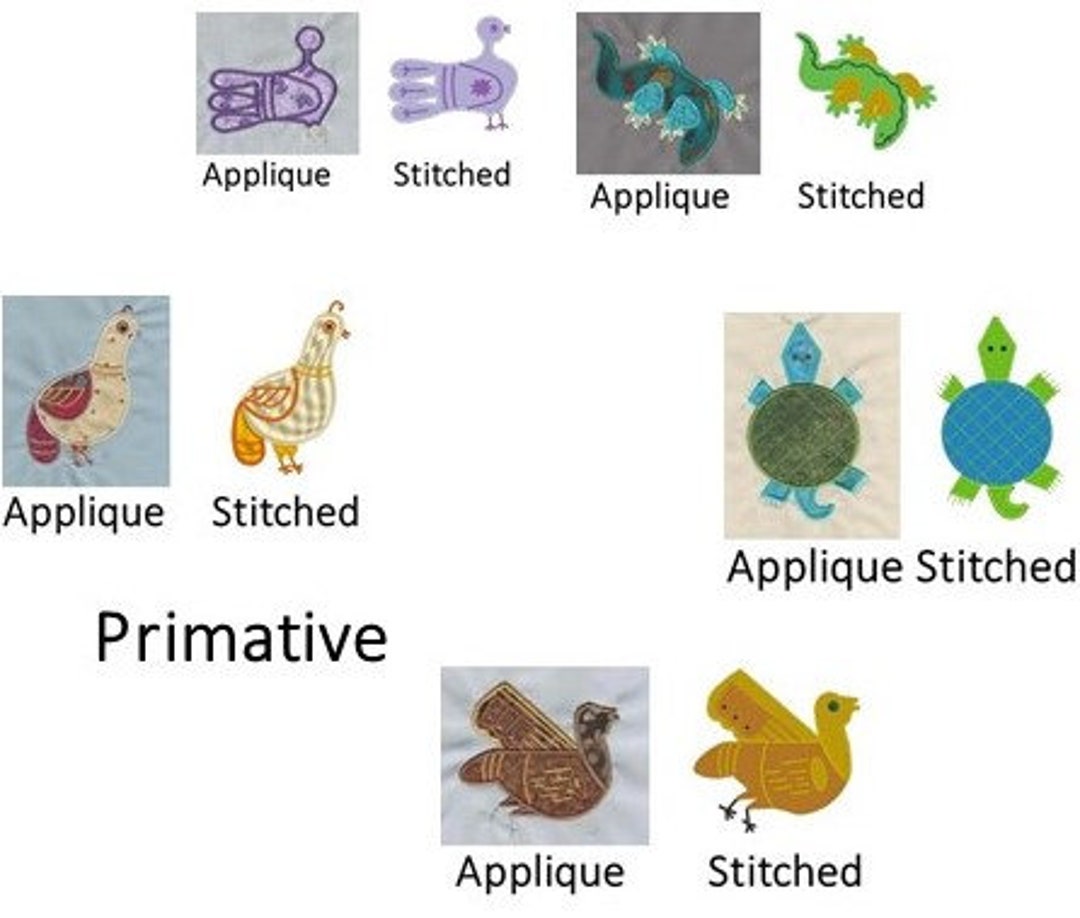 Primative Set of 5 Animals and Birds Applique and Stitched Machine ...