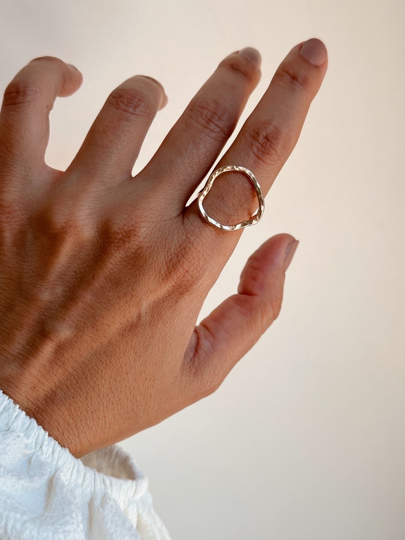 Irregular Gold Ring, Open Circle Ring, Gold Hammered Ring, Asymmetric ...