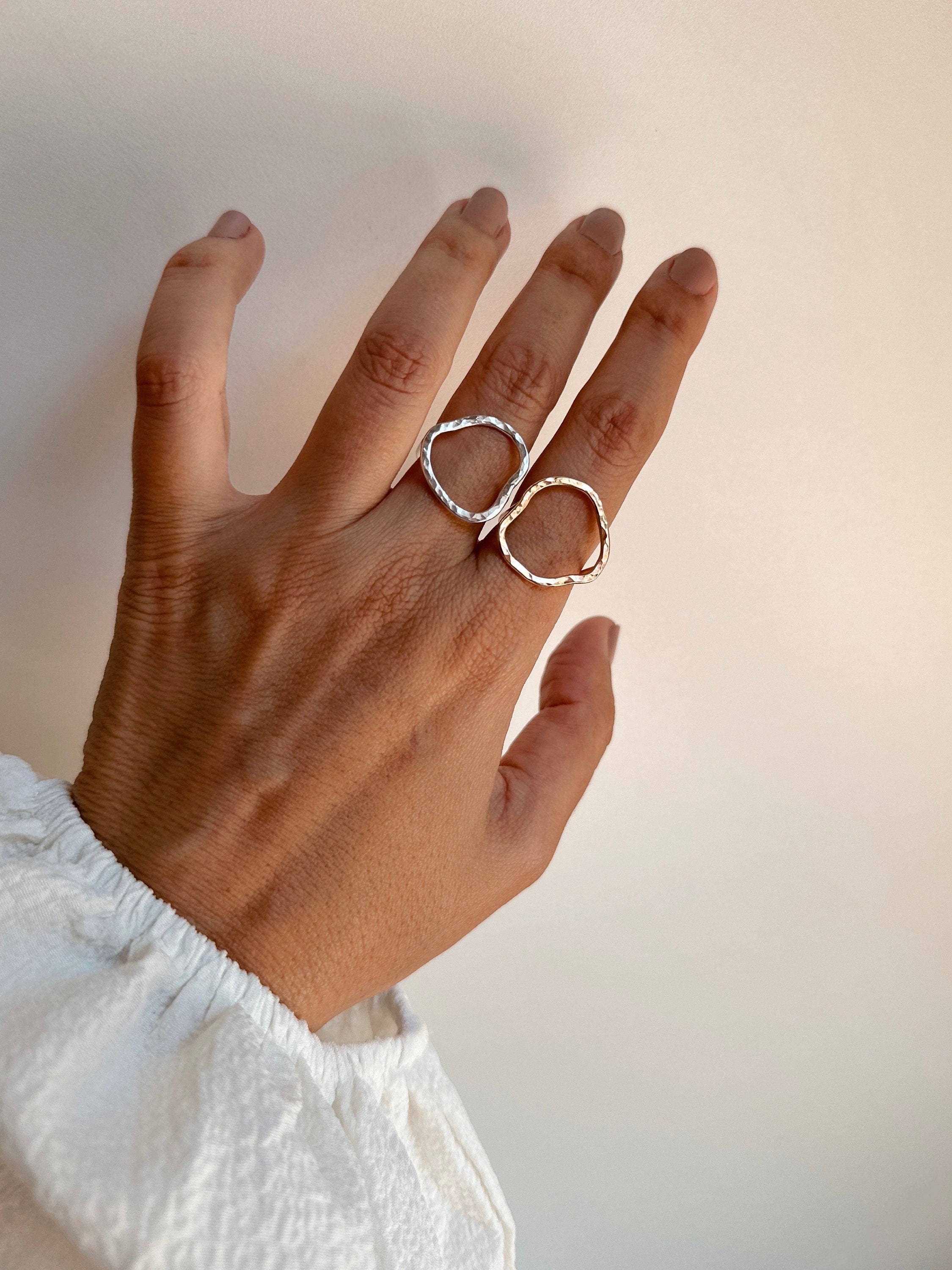 Irregular Gold Ring, Open Circle Ring, Gold Hammered Ring, Asymmetric ...