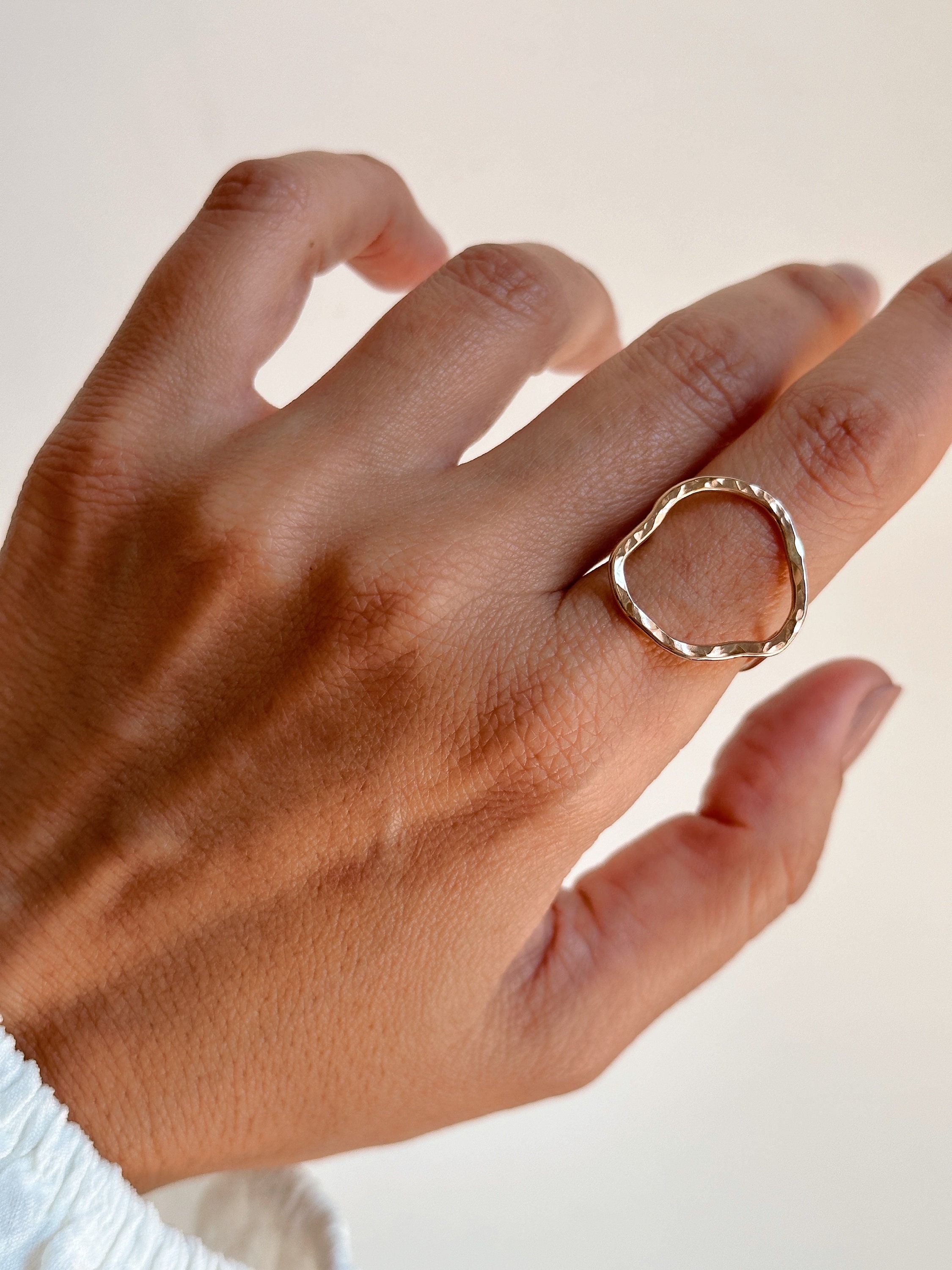 Irregular Gold Ring, Open Circle Ring, Gold Hammered Ring, Asymmetric ...