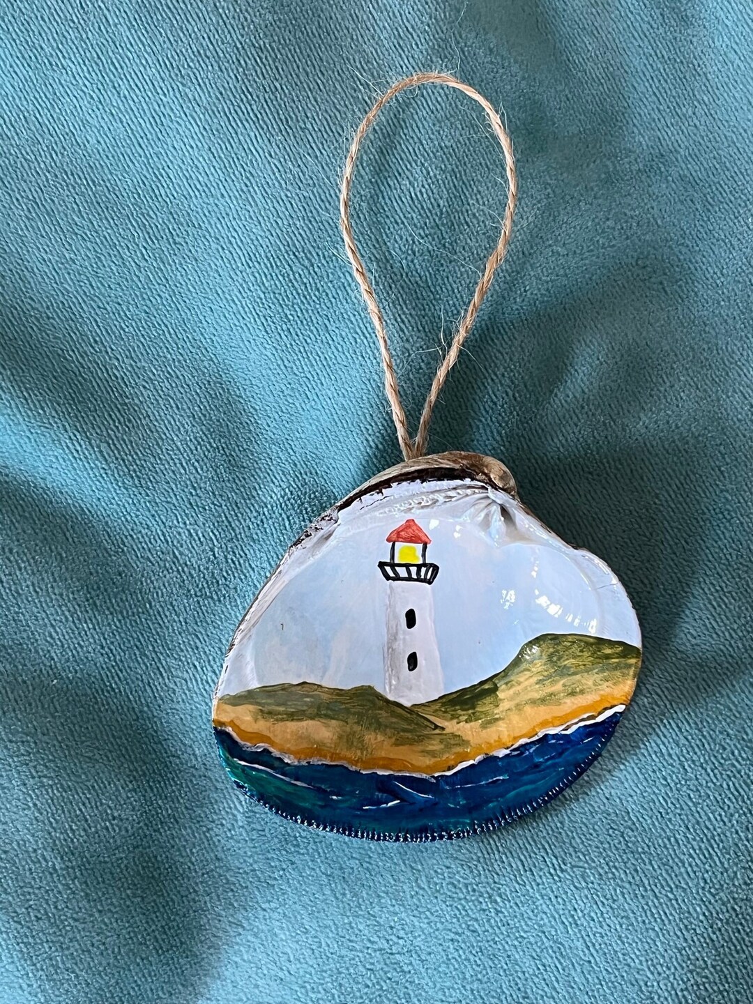 Hand Painted Clam Shell Ornament Lighthouse Seascape Gift Coastal Beach ...