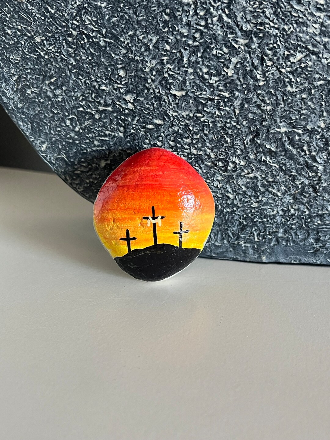Hand Painted Rock Art Cross JESUS Garden Deco Landscape Decor Stone Art ...