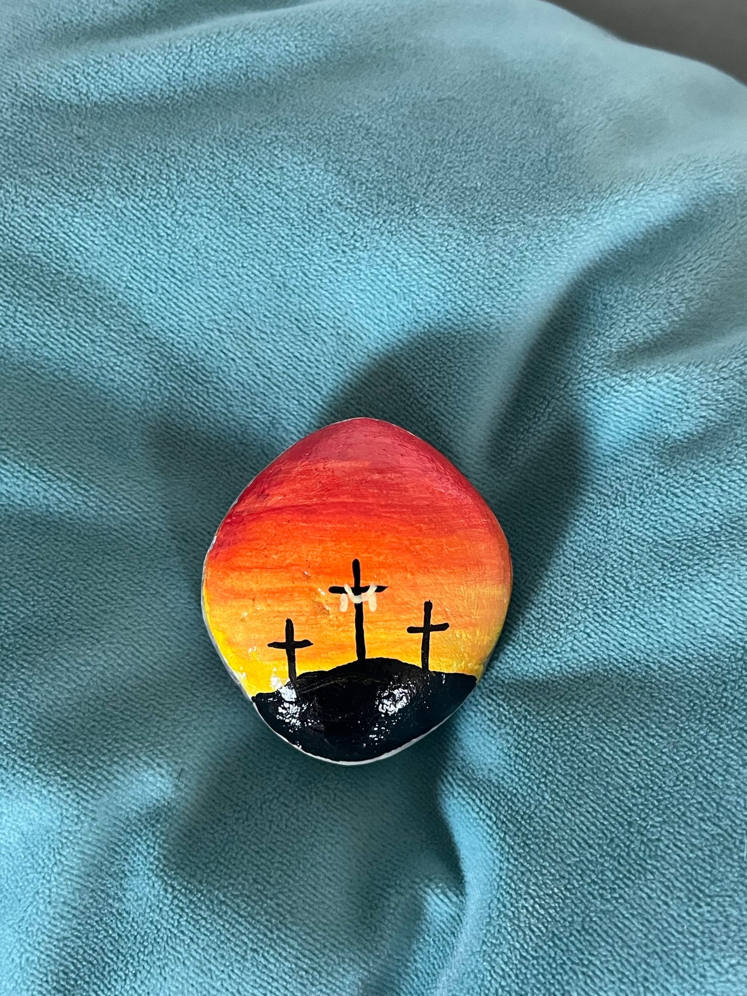 Hand Painted Rock Art Cross JESUS Garden Deco Landscape Decor Stone Art ...