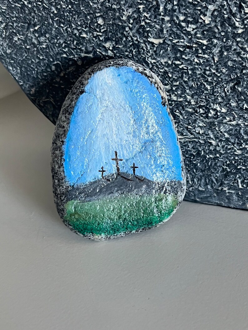 Hand Painted Rock Art Cross JESUS Garden Deco Landscape Decor Stone Art ...