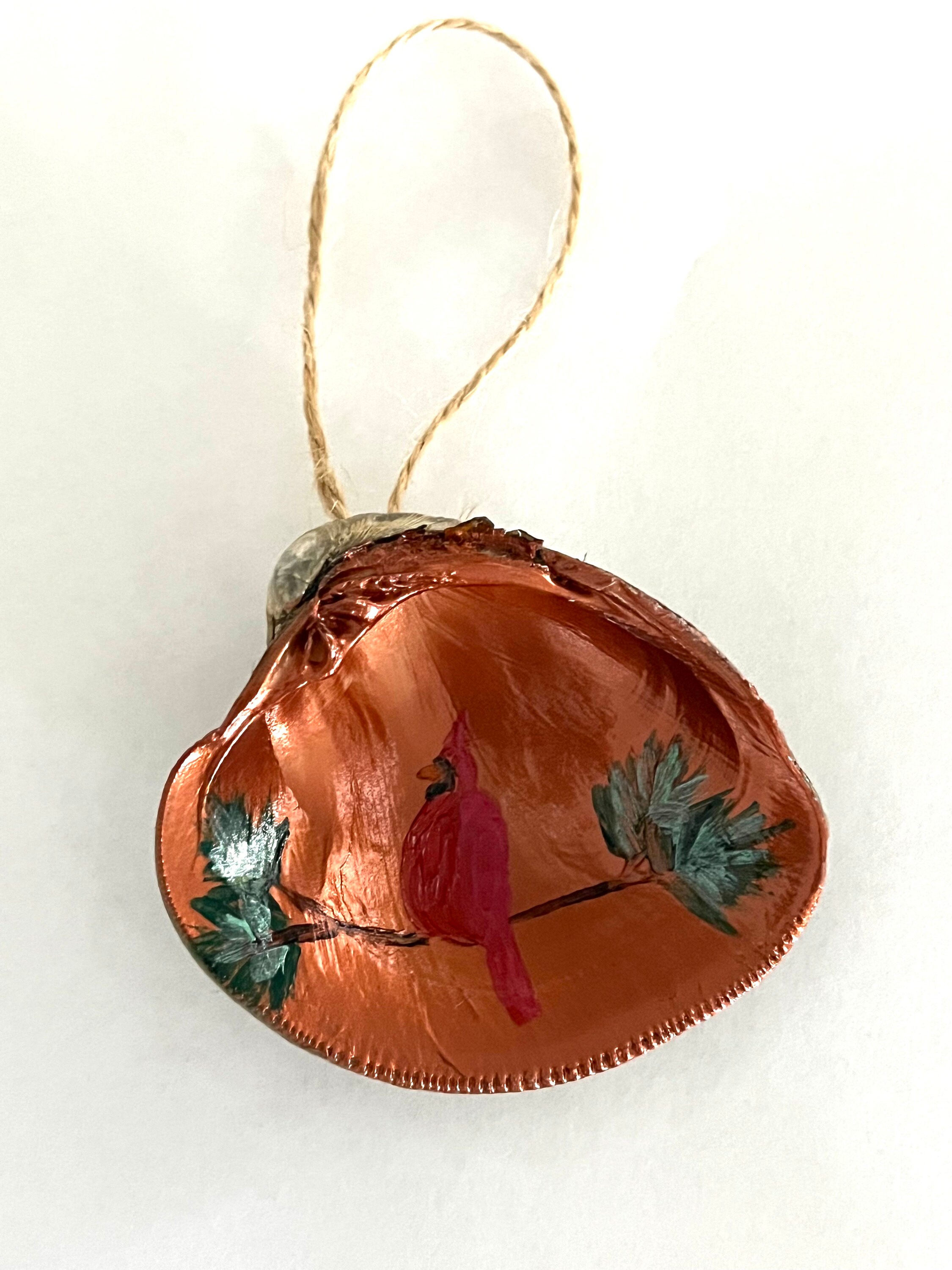 Hand Painted Seashell Ornament Cardinal Red Bird Christmas Tree Beach ...