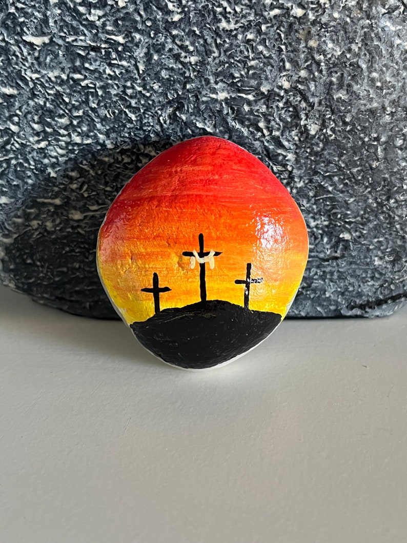 Hand Painted Rock Art Cross JESUS Garden Deco Landscape Decor Stone Art ...