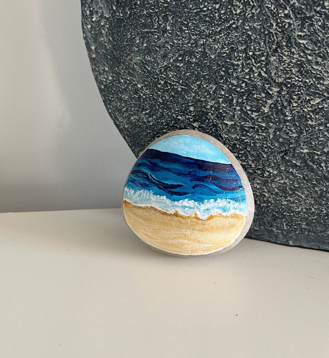 Hand Painted Rock Art Beach Shore Ocean Nautical House Decor Garden ...