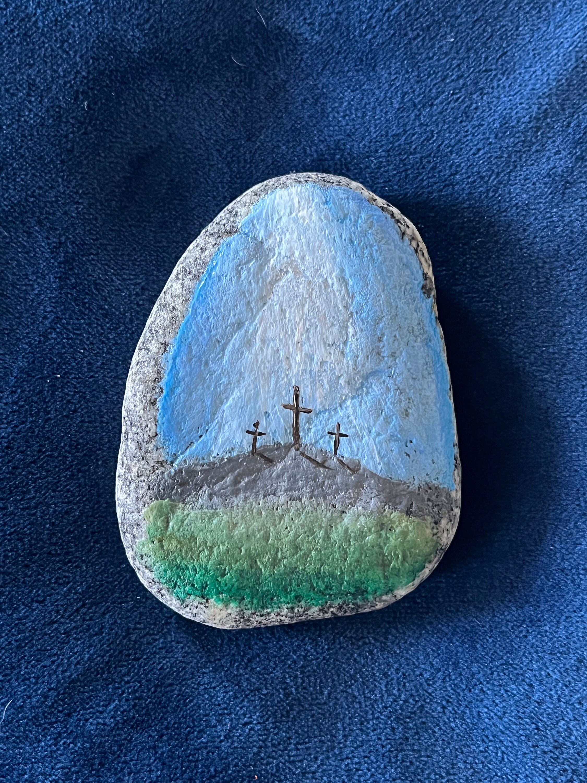 Hand Painted Rock Art Cross JESUS Garden Deco Landscape Decor Stone Art ...