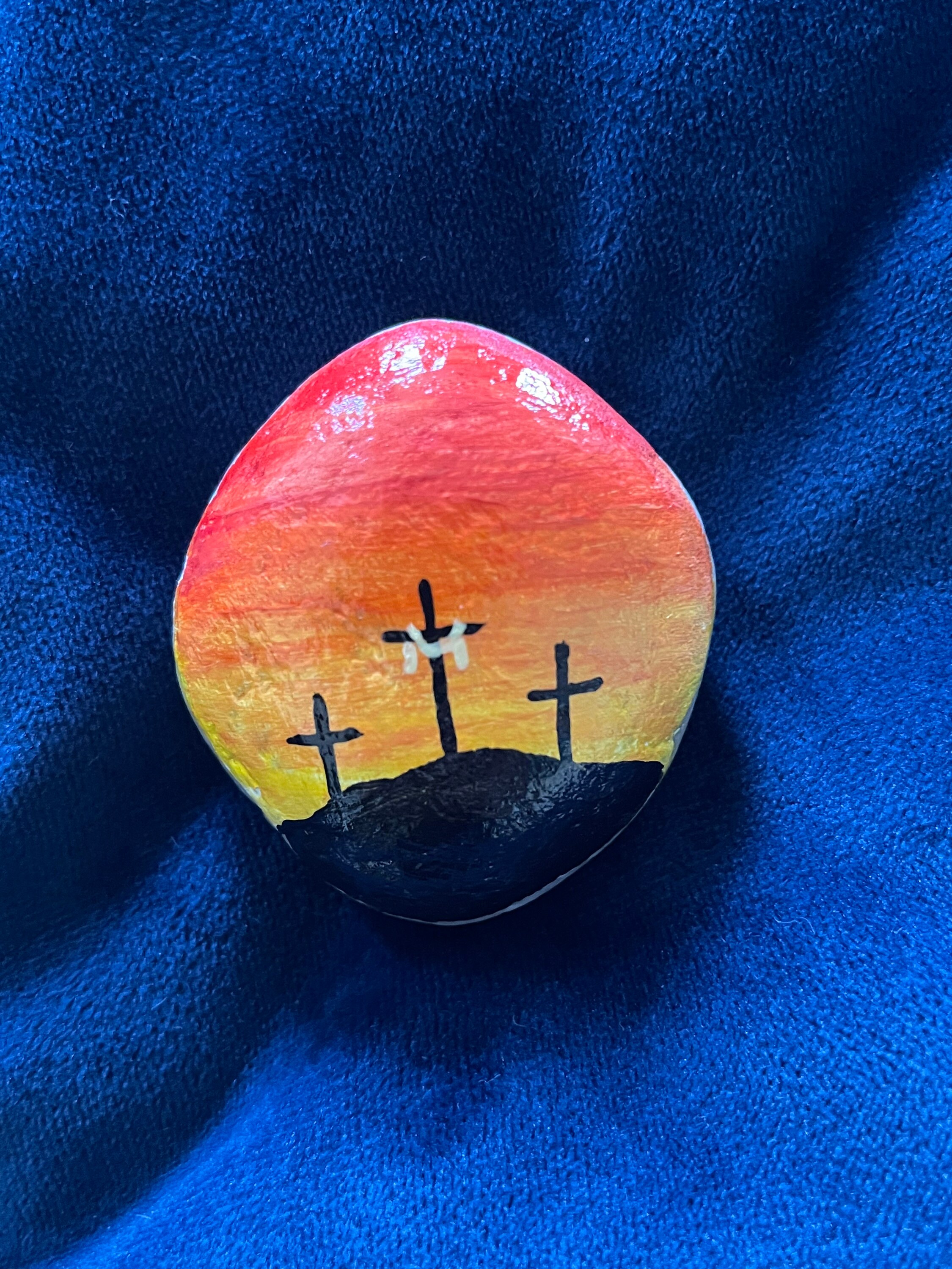 Hand Painted Rock Art Cross JESUS Garden Deco Landscape Decor Stone Art ...