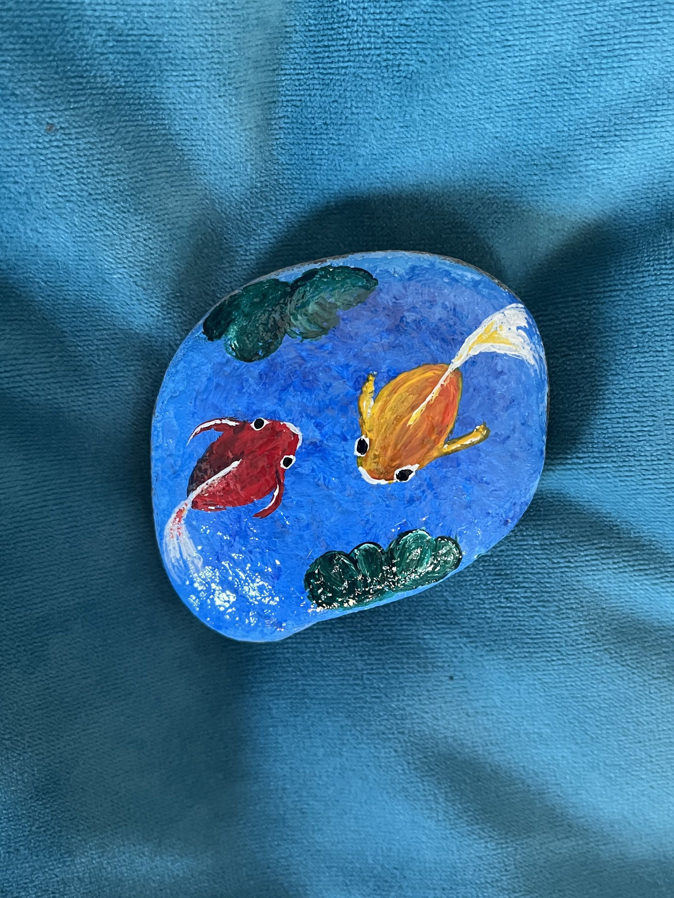 Hand Painted Rock Art Fish Pond Koi Coastal Decor Goldfish Stone Rock ...