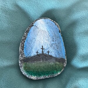 Hand Painted Rock Art Cross JESUS Garden Deco Landscape Decor Stone Art ...