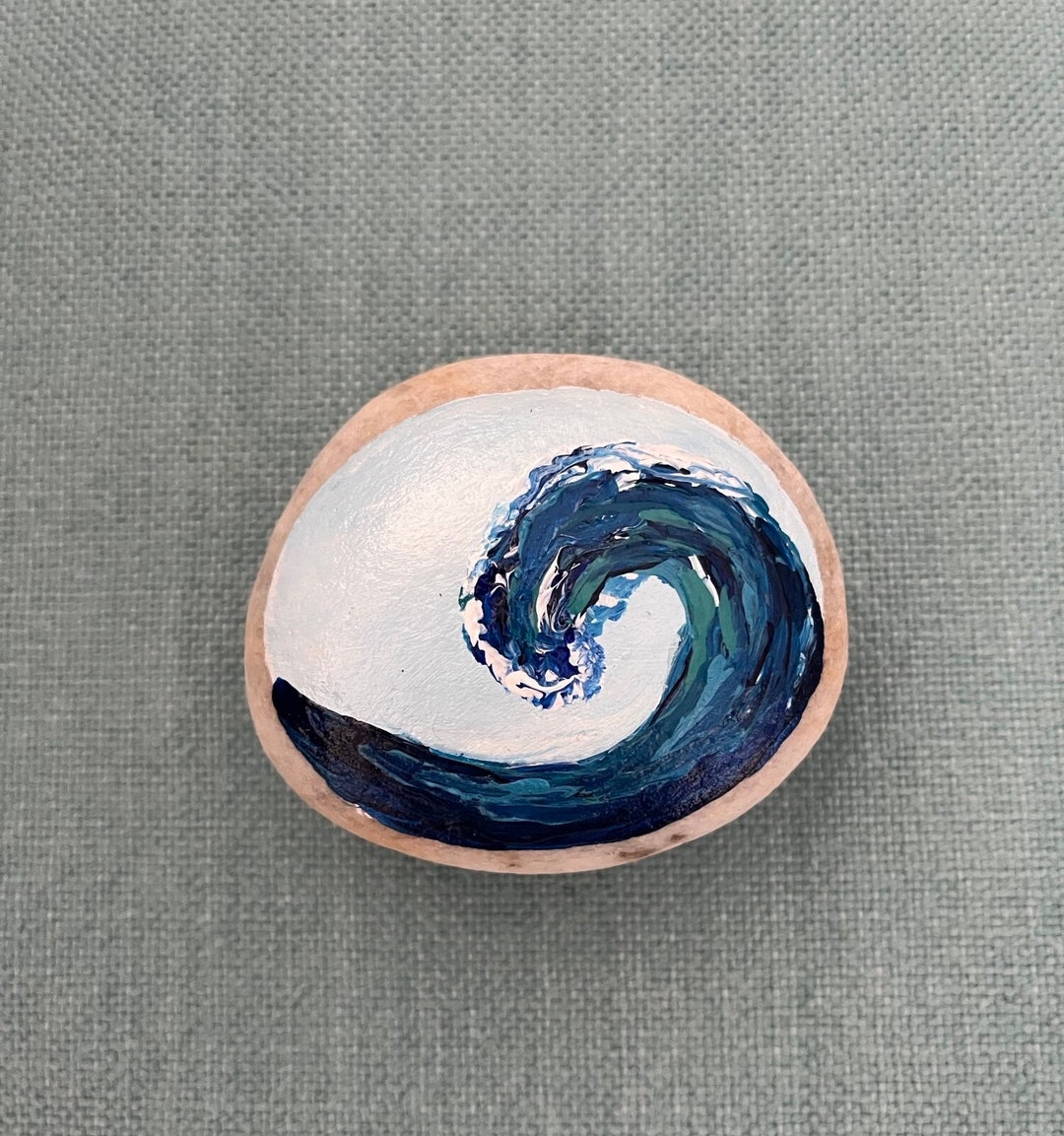 Beach Wave Rock Hand Painted Garden Coastal Decor Ocean Nautical Stone ...