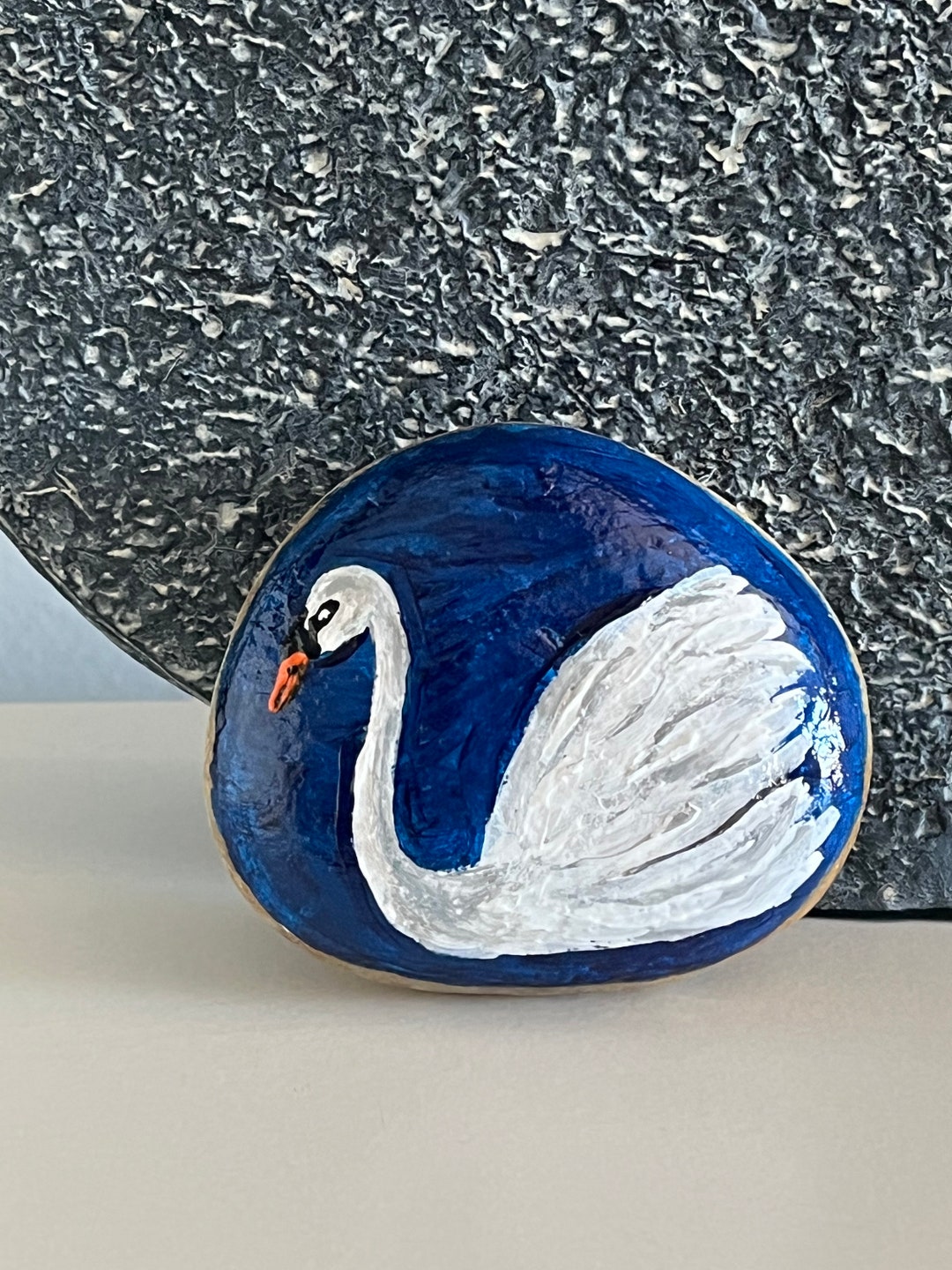 Hand Painted Rock Art Swan Rock Garden Decor GIFT Sunny Shore Studios ...