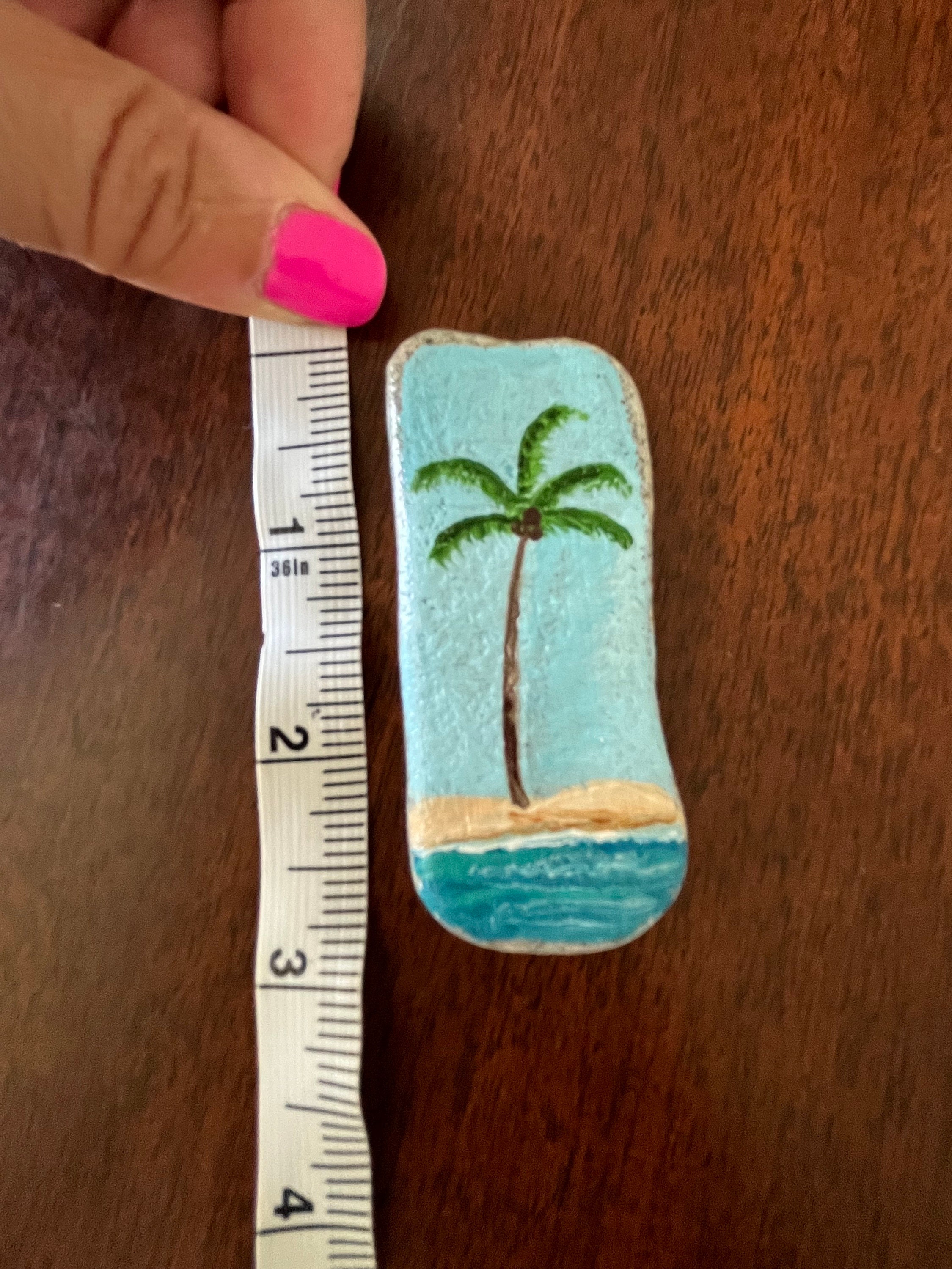 Hand Painted Rock Art Palm Tree Island Beach Ocean Nautical House Decor ...