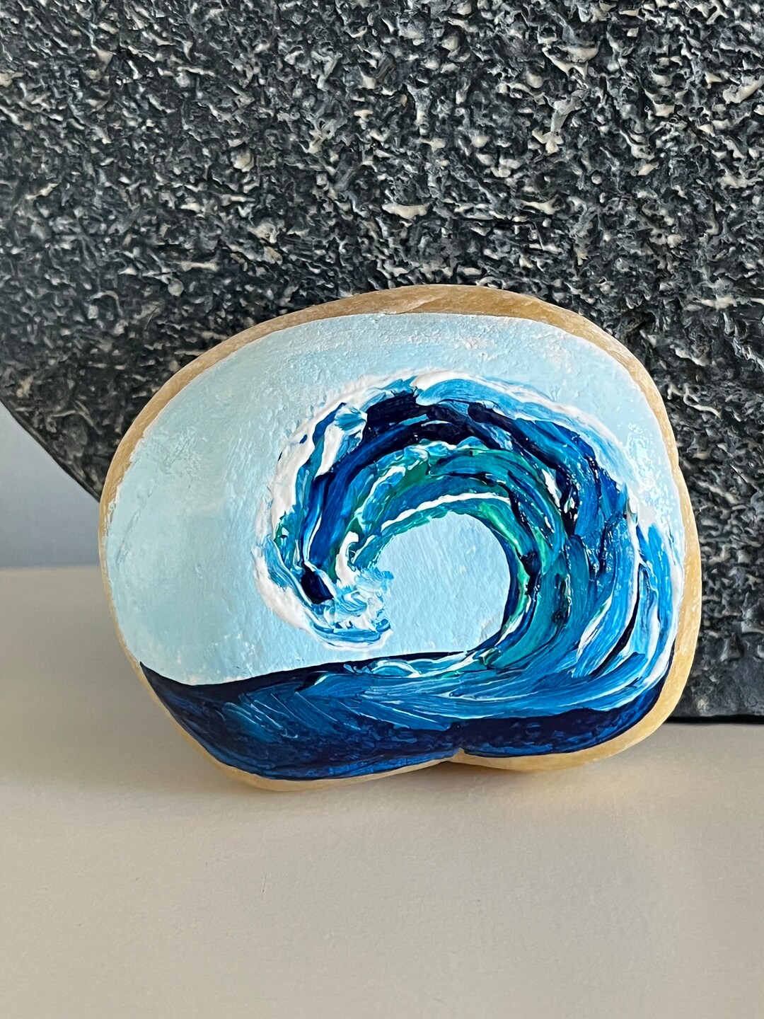 Hand Painted Rock Art Wave Coastal Decor Ocean Nautical Stone Rock ...