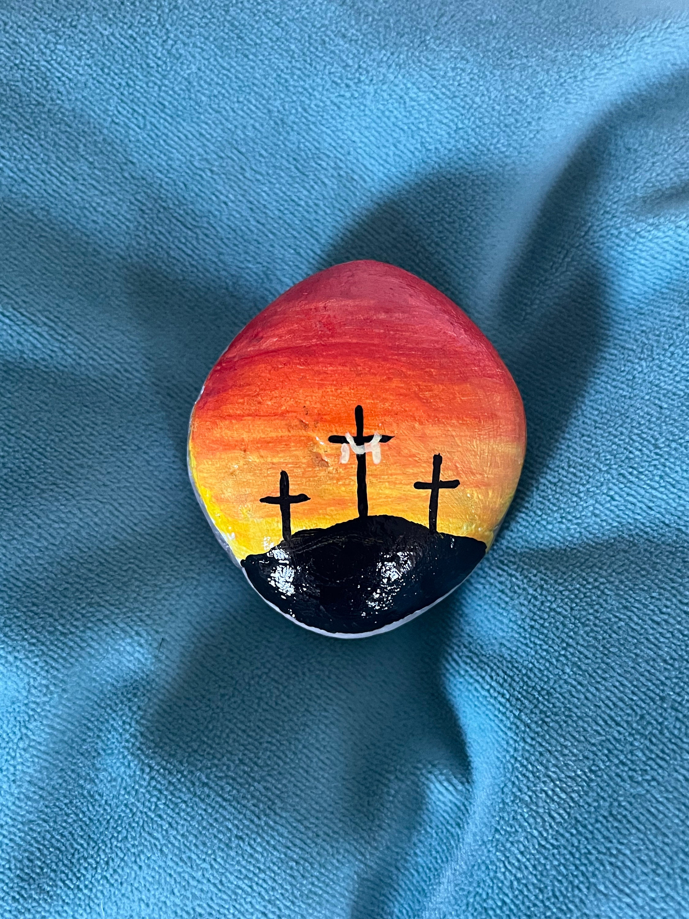 Hand Painted Rock Art Cross JESUS Garden Deco Landscape Decor Stone Art ...