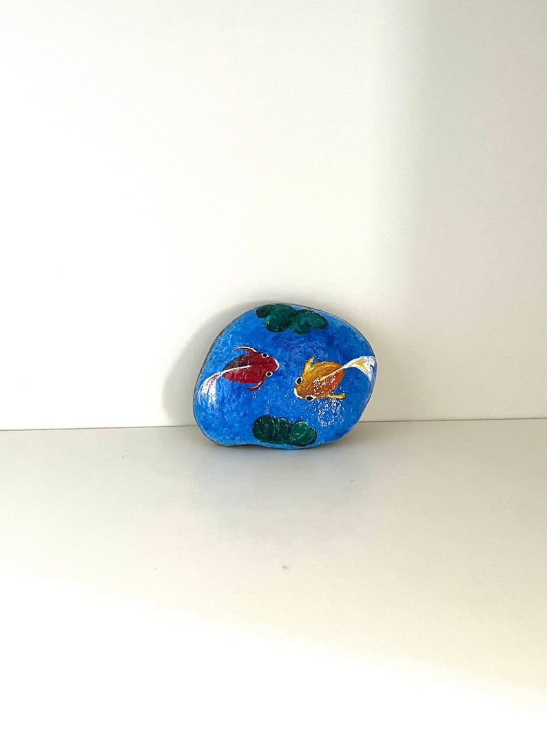 Hand Painted Rock Art Fish Pond Koi Coastal Decor Goldfish Stone Rock ...
