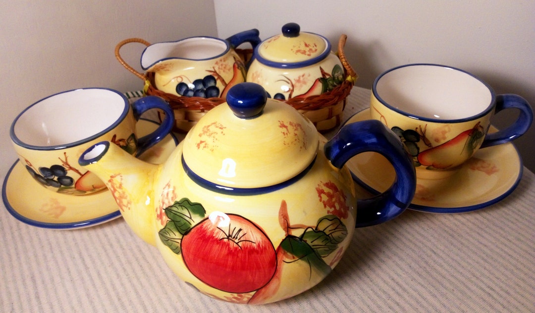 Vintage- SIAKI Dolomite-tea SET- 7 Items- Teapot + Cups and Saucers ...