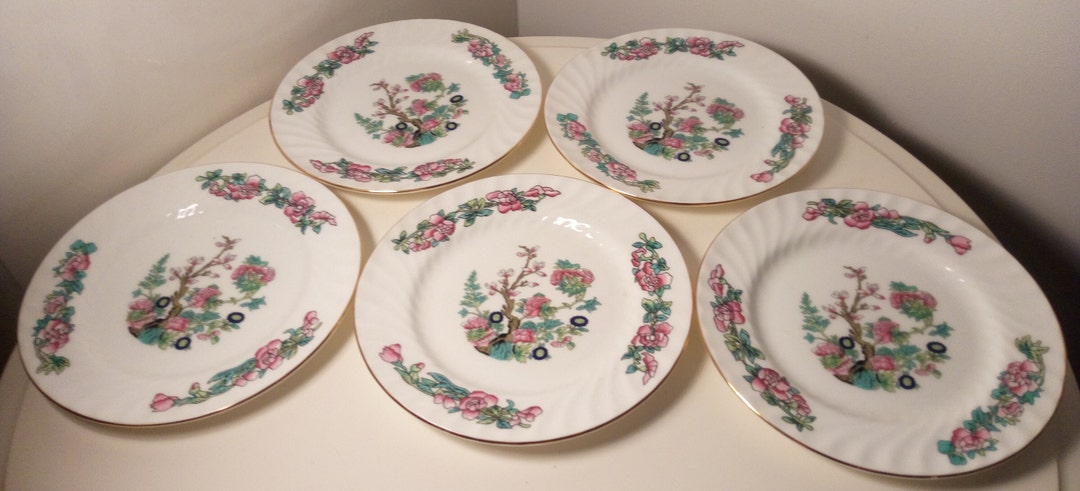 Indian Tree 5x Side Plates Vintage fine Bone China Scalloped Edge ...