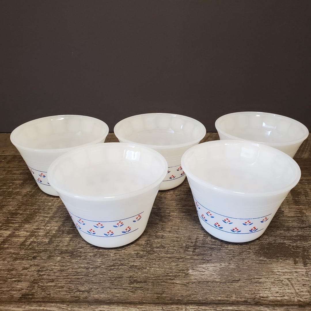 Dynaware Pyr-o-rey Mexico Milk Glass Dessert Custard Bowls. 5 Set. Blue Red Floral - Etsy