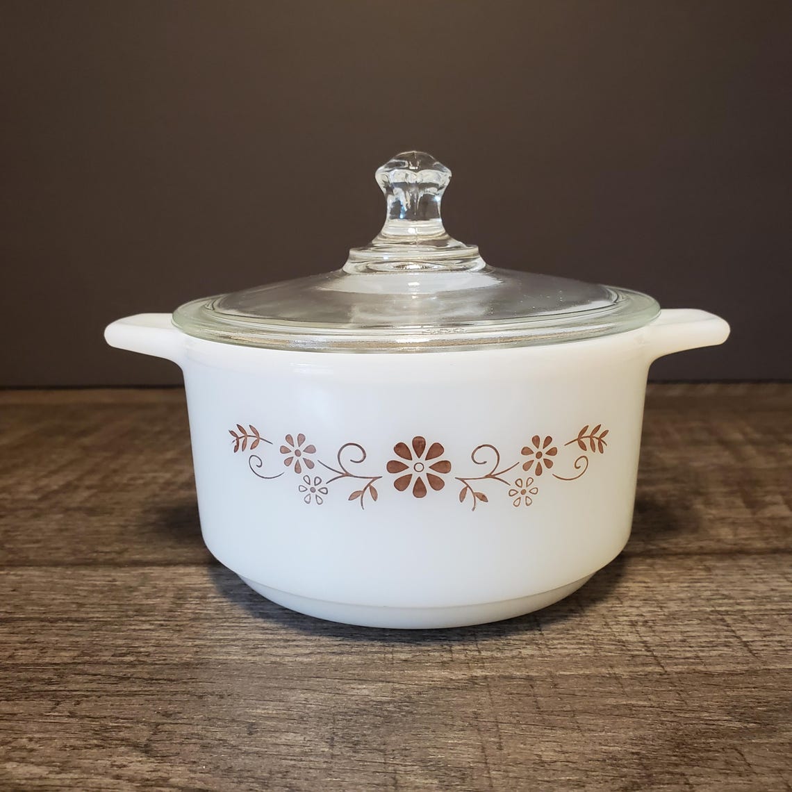 Dynaware Vintage Pyr-o-rex Small Milk Glass Baking Dish With Lid. Brown ...