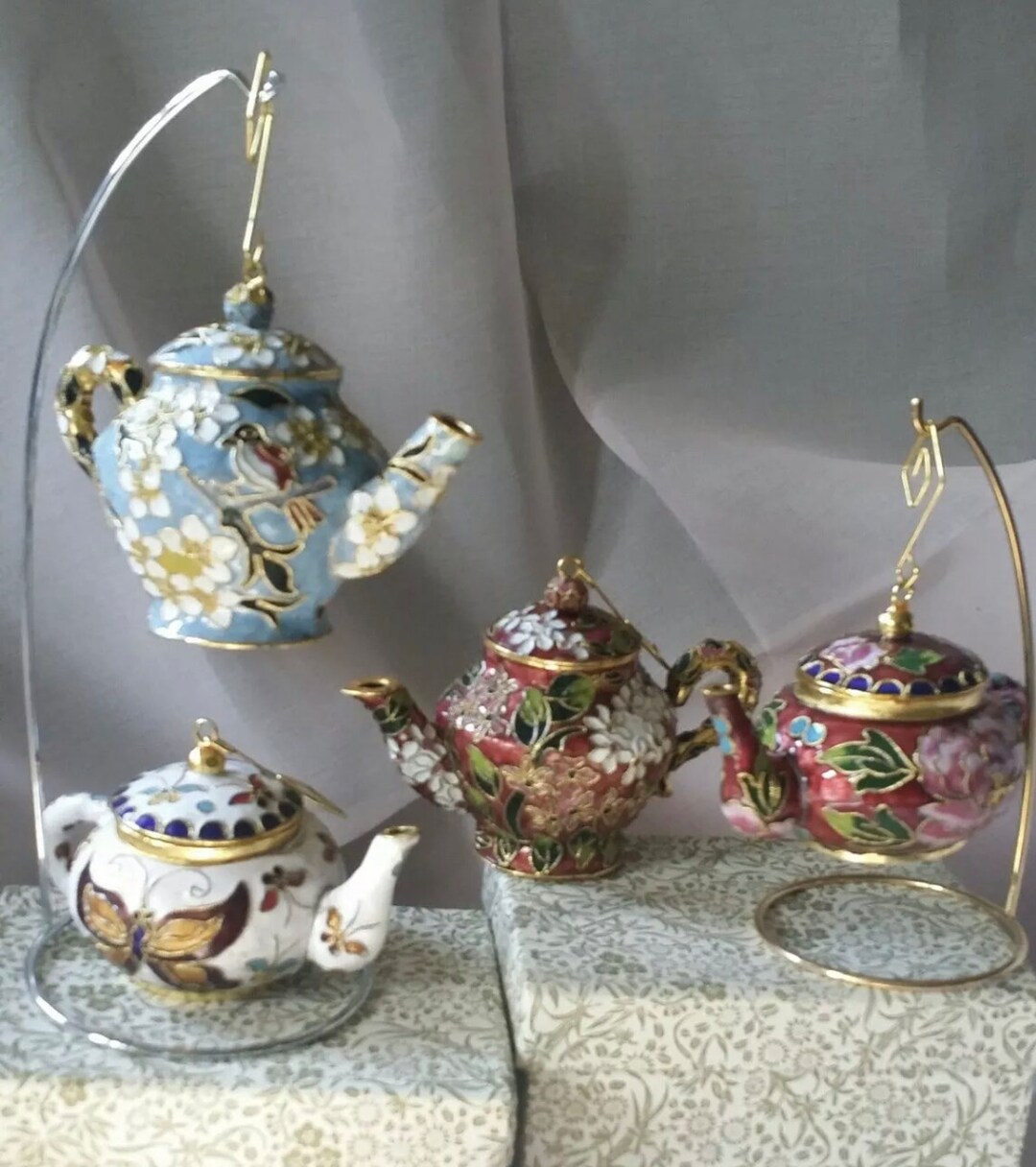 Cloisonné Enameled Teapot Hand Crafted Copper Base Gold Plated - Etsy