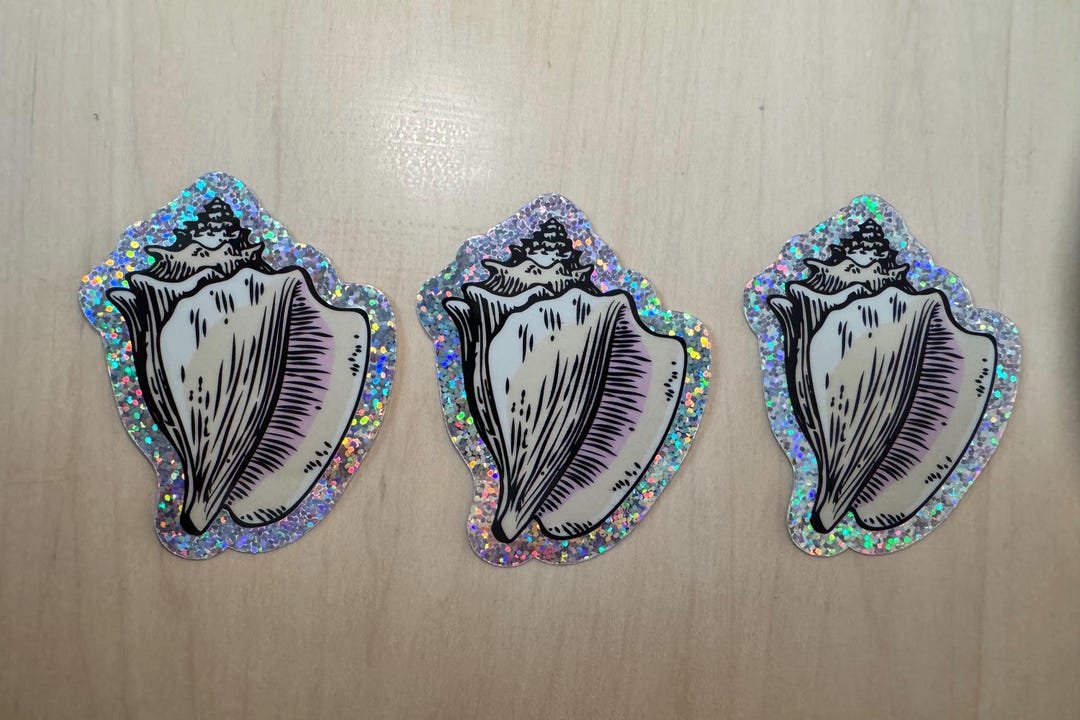 Glittery Queen Conch Shell Vinyl Sticker 3-pack | Ocean Theme Beach ...