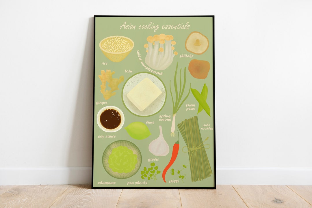 Asian Cooking Essentials Illustration, Kitchen Print, Printable Wall ...