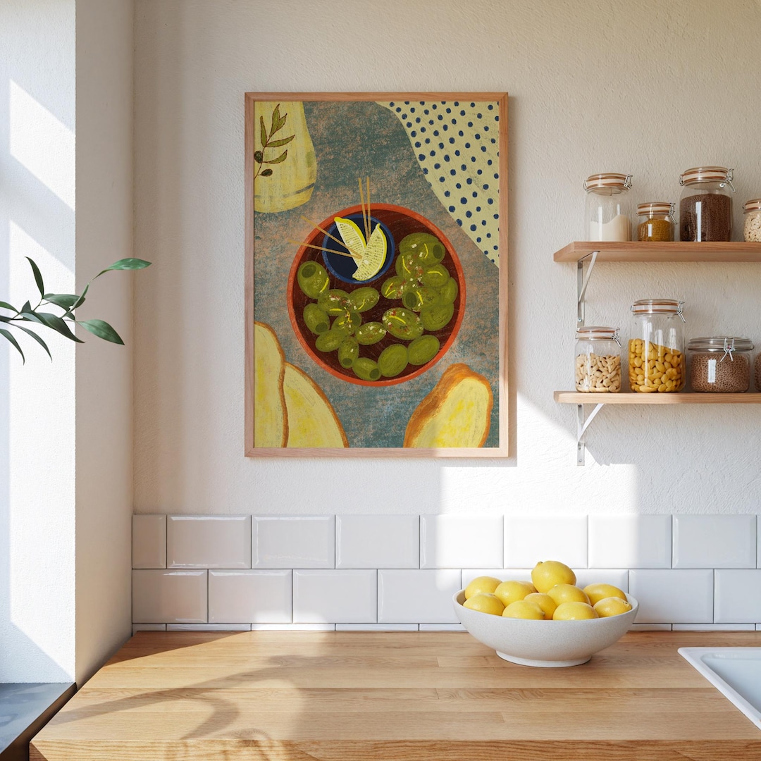 Green Olives Giclée Art Print, Vintage Kitchen Decor, Mediterranean ...