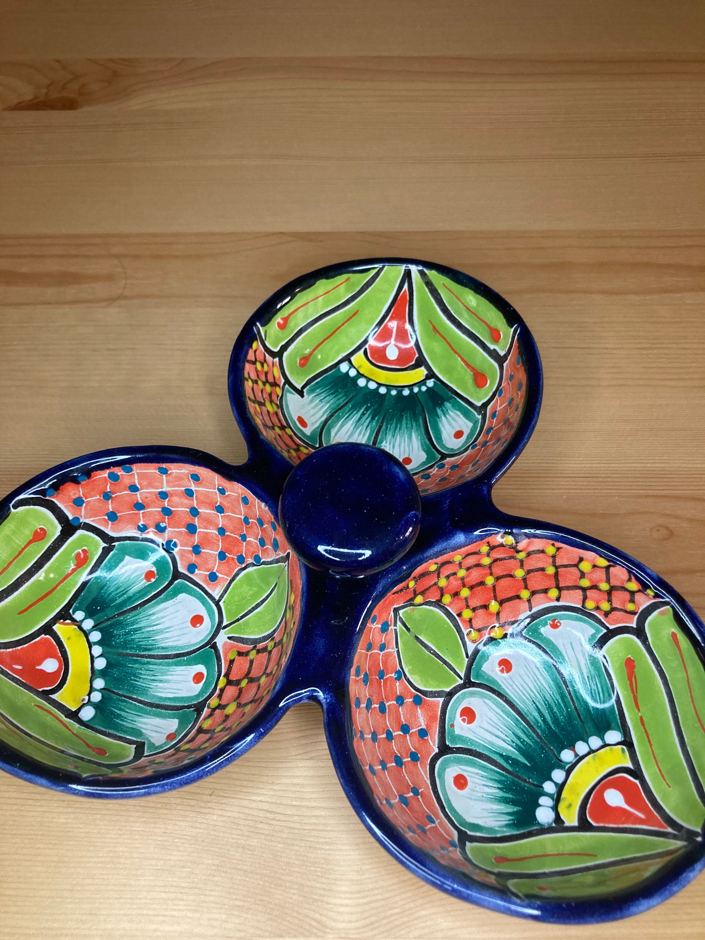 Botanero Mexican Crafts. Salsero With 3 Bowls of Talavera. Aperitif or ...