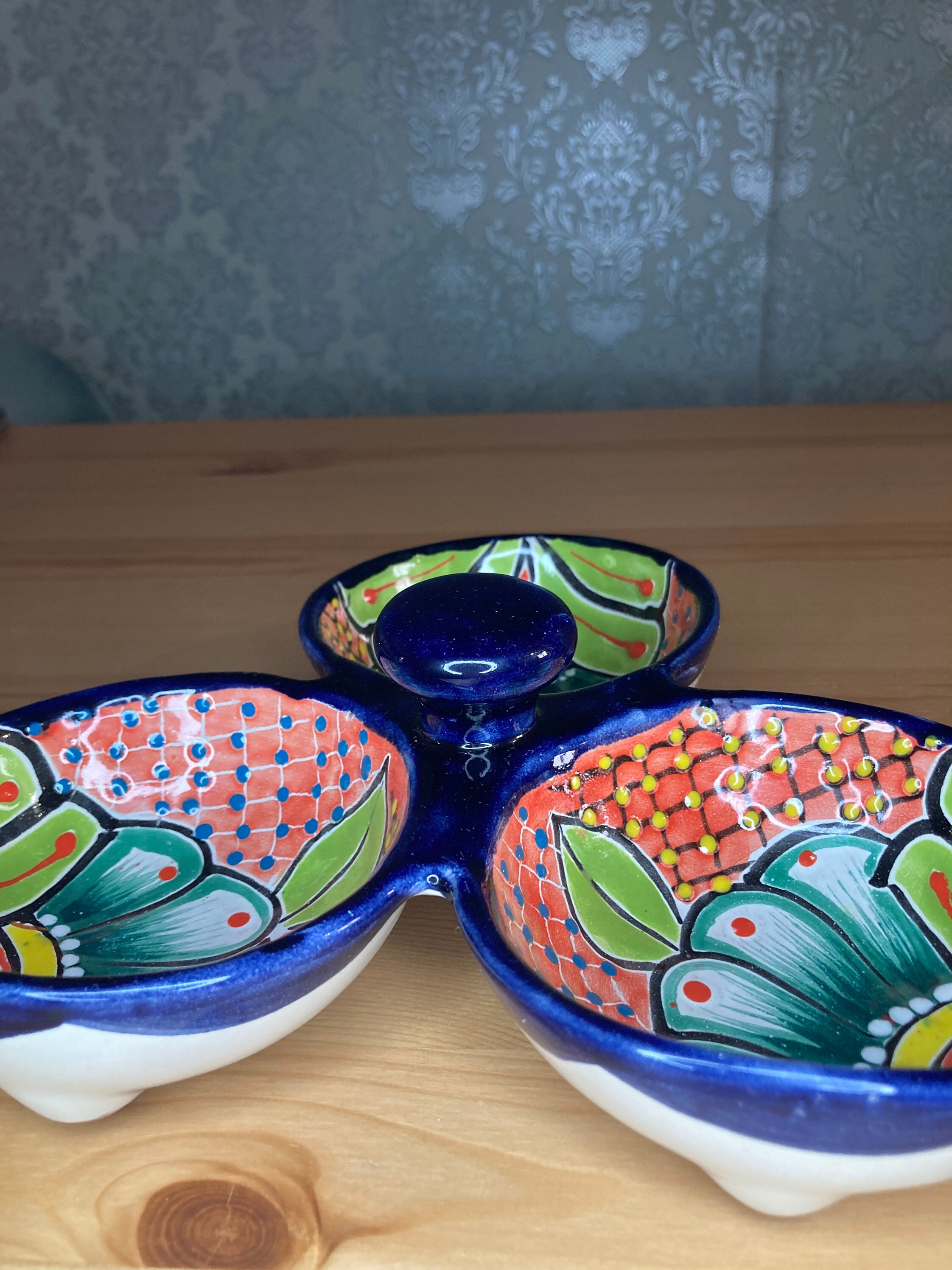 Botanero Mexican Crafts. Salsero With 3 Bowls of Talavera. Aperitif or ...