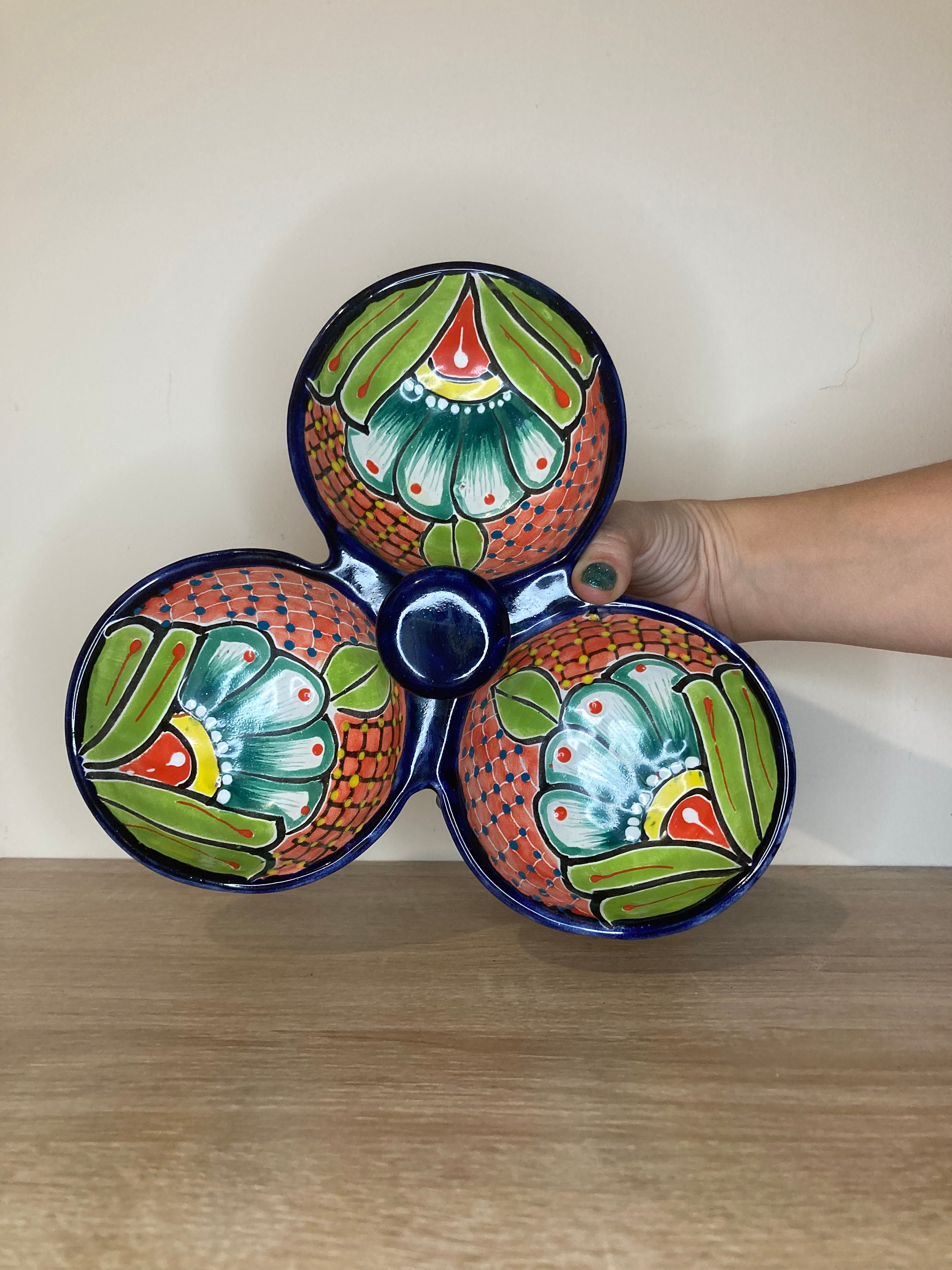 Botanero Mexican Crafts. Salsero With 3 Bowls of Talavera. Aperitif or ...