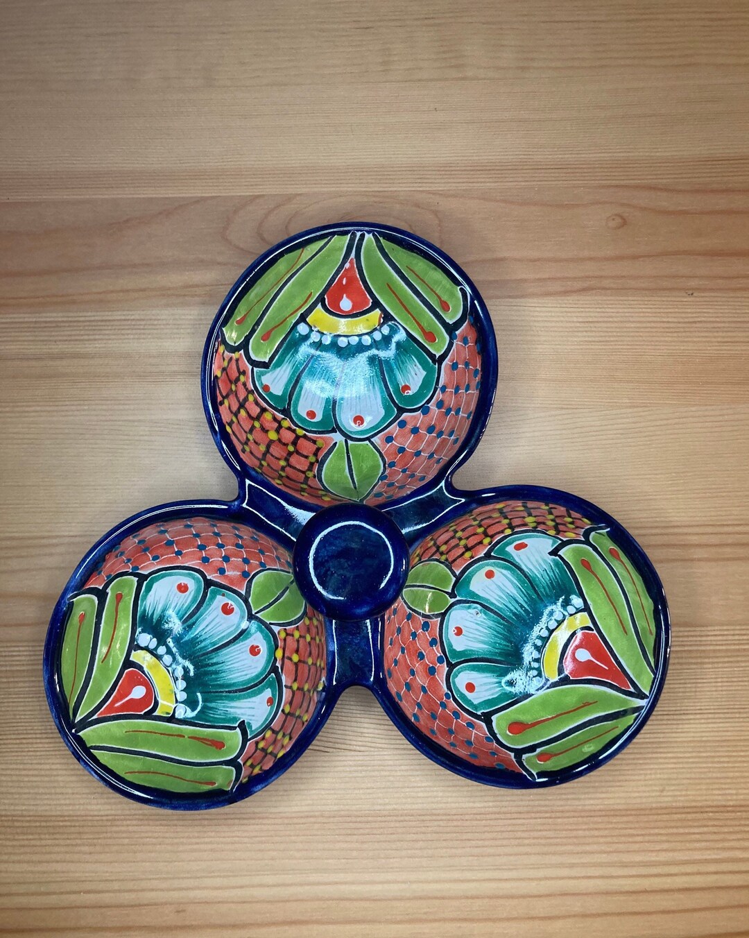 Botanero Mexican Crafts. Salsero With 3 Bowls of Talavera. Aperitif or ...