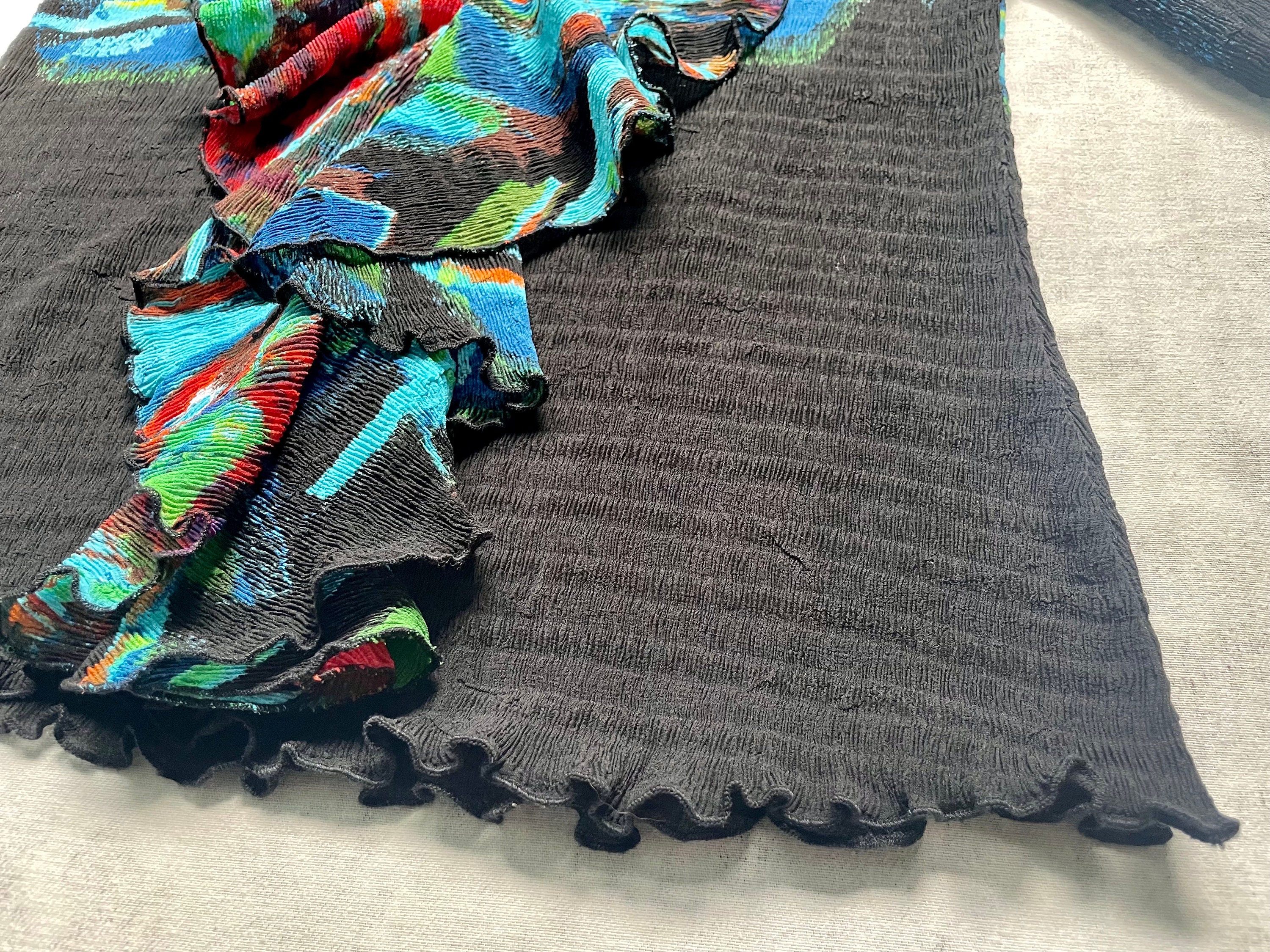 Y2K Artsy Bell Sleeve Crinkle Texture Top / 00s Colorful Abstract Art ...