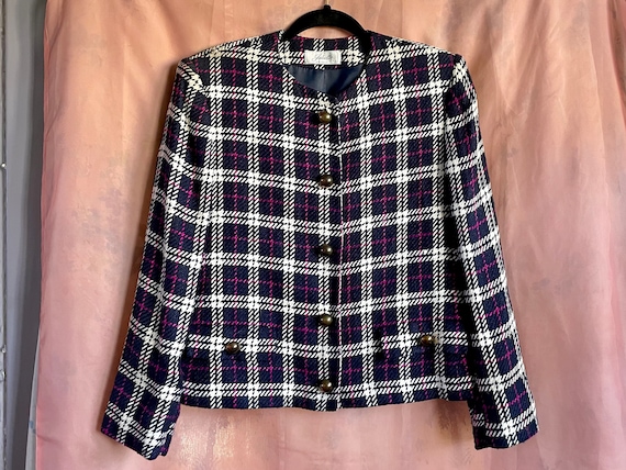 90s Boucle Plaid Jacket Clueless / Vintage Tailored O… - Gem